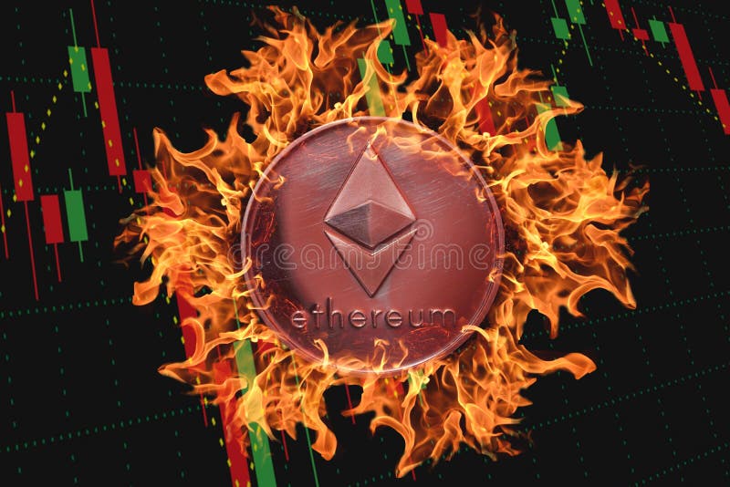 Burning Red Ether with Fire All Around and a Chart Stock Illustration ...