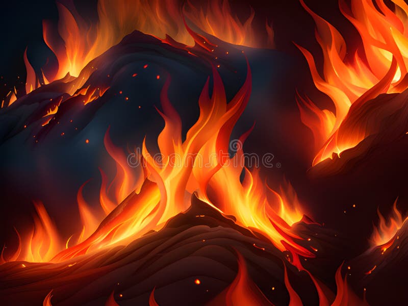 Burning Red Fire on a Dark Background, Illustration, Ai Generated Stock ...