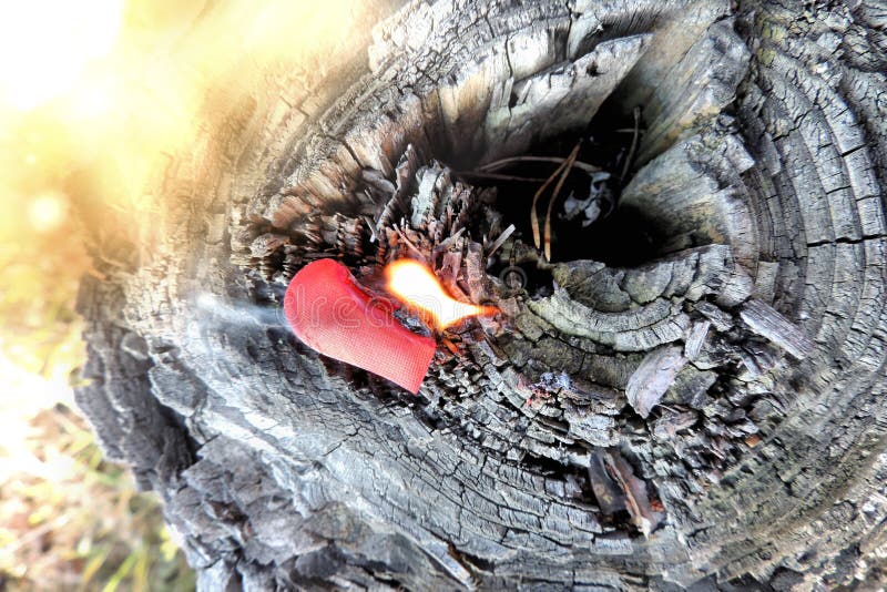 Burning Red Heart in Flames on Burnt Wood Stock Image - Image of ...