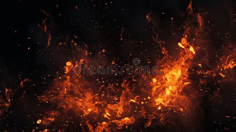 Burning Red Hot Sparks Fly from Large Fire in the Night Sky. Stock ...