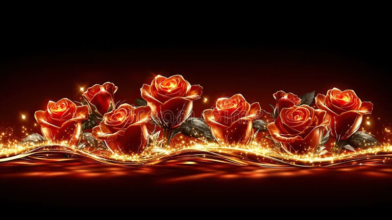 Burning Red Roses in a Fiery Glow Stock Illustration - Illustration of ...