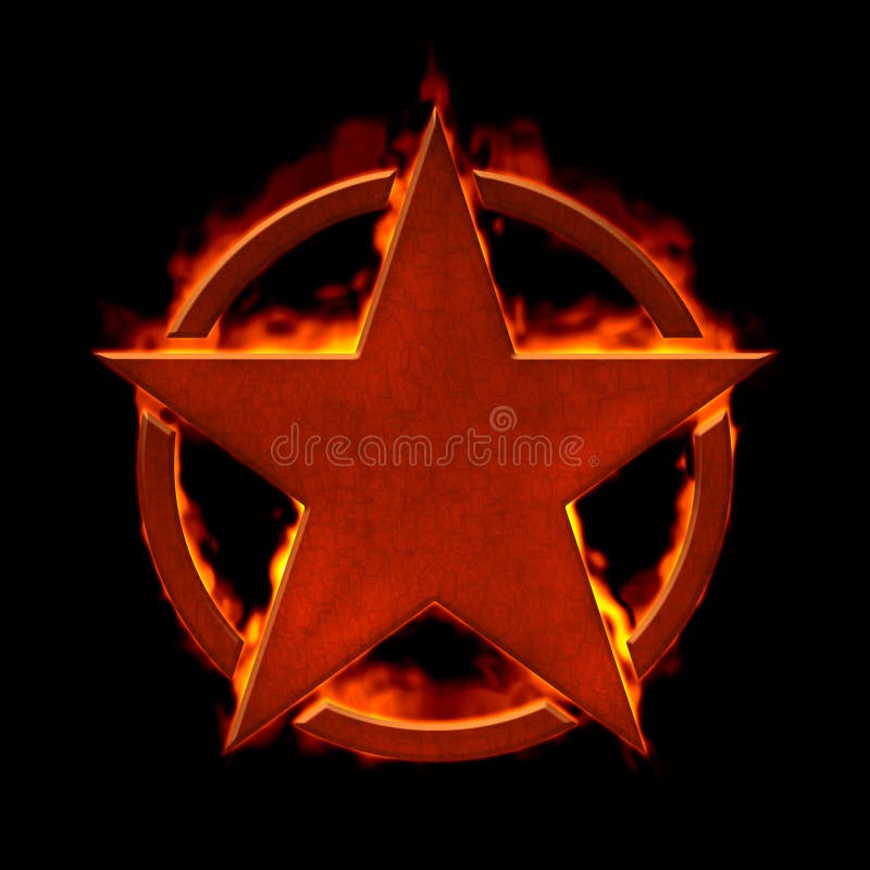 Burning Red Star in a Circle Stock Illustration - Illustration of ...