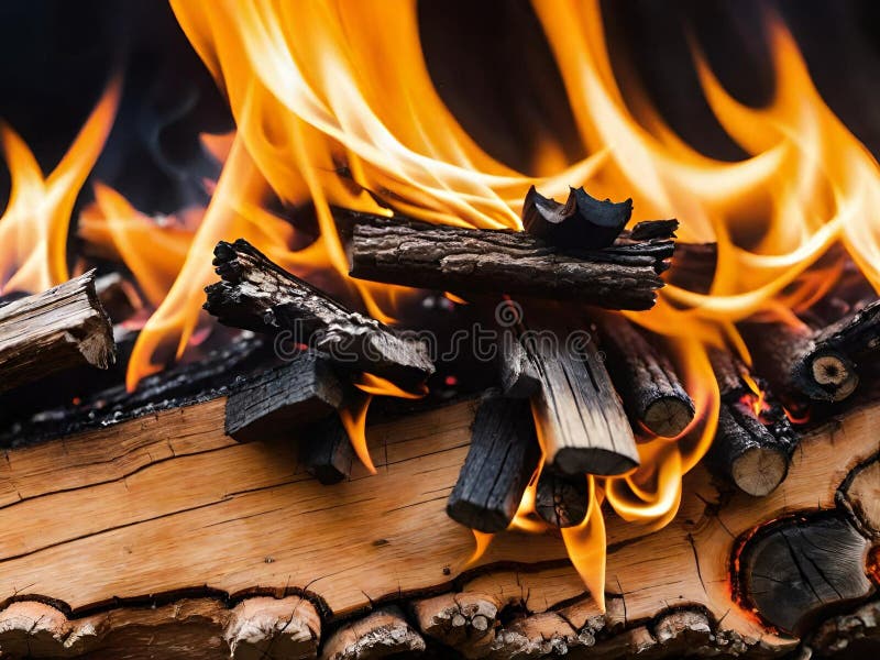 Burning Red Wood Logs in the Night Stock Illustration - Illustration of ...