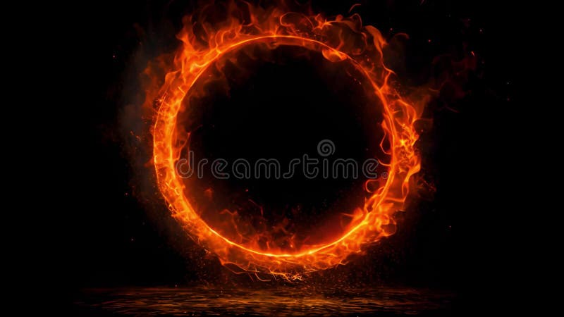 Burning Ring on Fire. Fire Flames in Circle. 4K Motion Background ...