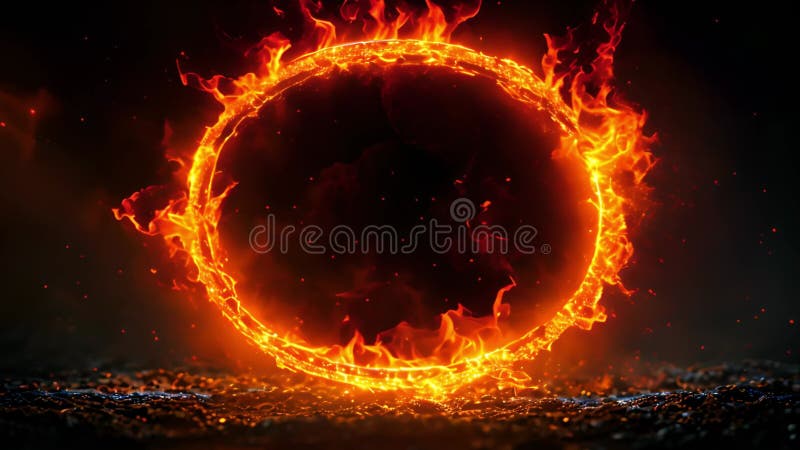 Burning Ring on Fire. Fire Flames in Circle. 4K Motion Background ...