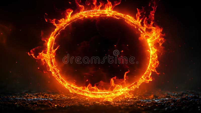Burning Ring on Fire. Fire Flames in Circle. 4K Motion Background ...
