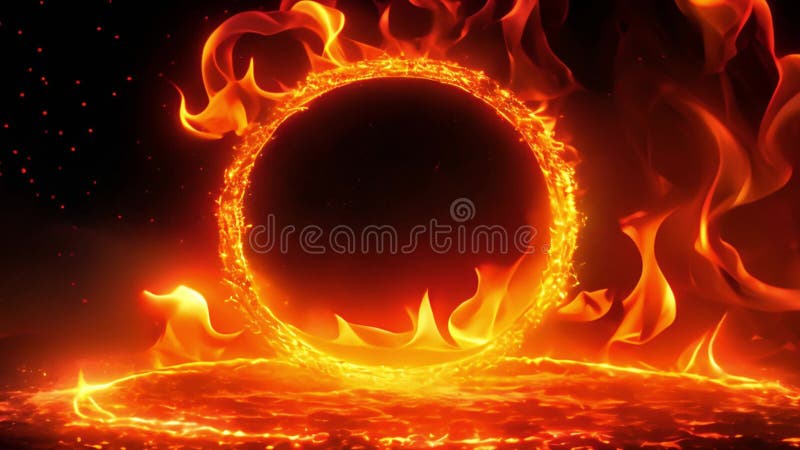 Burning Ring on Fire. Fire Flames in Circle. 4K Motion Background ...