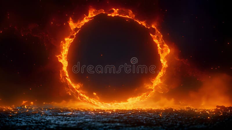 Burning Ring on Fire. Fire Flames in Circle. 4K Motion Background ...