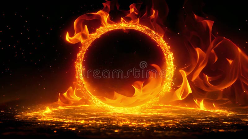 Burning Ring on Fire. Fire Flames in Circle. 4K Motion Background ...