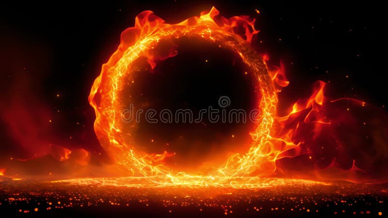 Burning Ring on Fire. Fire Flames in Circle. 4K Motion Background ...