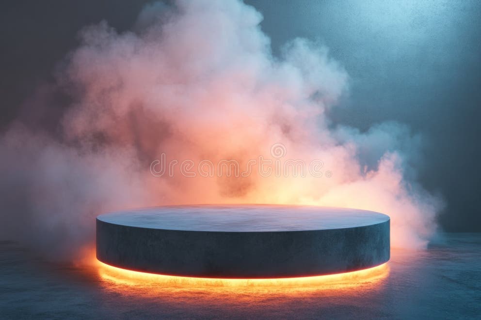 Burning Ring of Fire Surrounding Empty Podium on Dark Background Stock ...