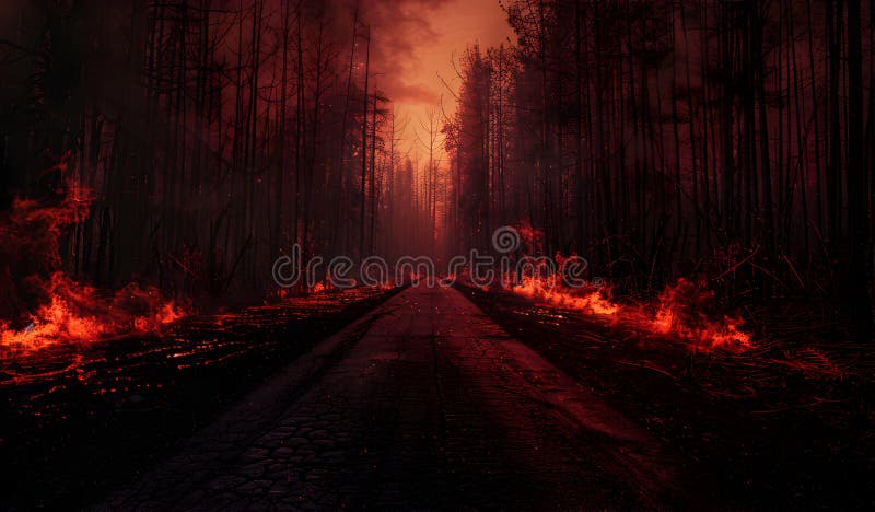 A burning road to hell stock photo. Image of road, landscape - 321712646