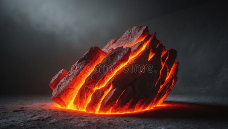 Burning Rock Formation in a Dark Environment. Stock Image - Image of ...