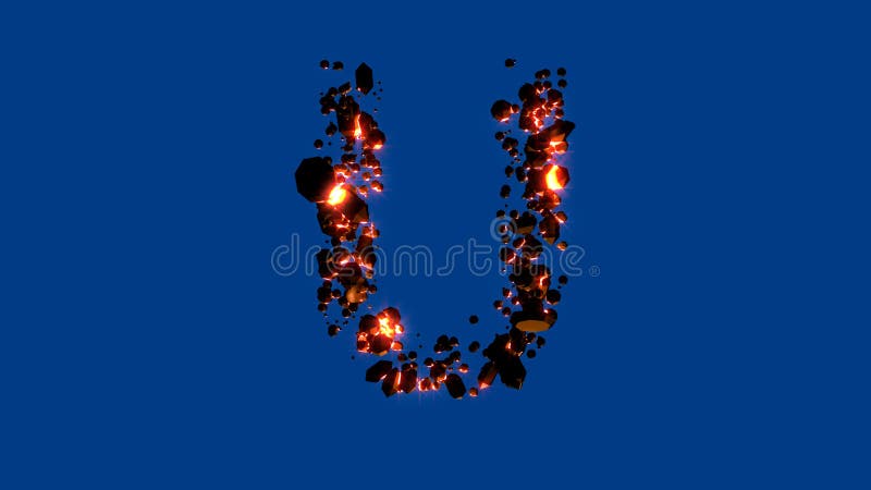 Burning Rocks Font - Glowing Red Letter U, Isolated - Object 3D ...