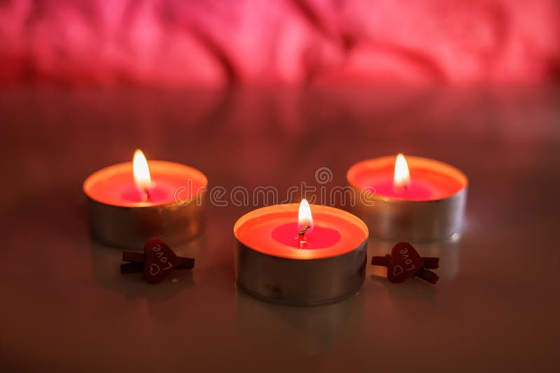 Burning Romantic Candlelight on Red Background Stock Photo - Image of ...