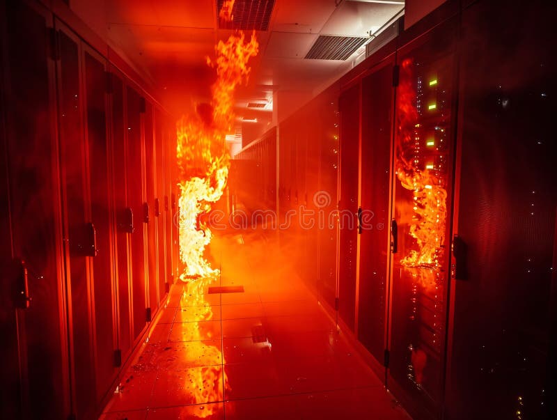 Burning Room with Servers. AI Generated. Stock Photo - Image of datum ...