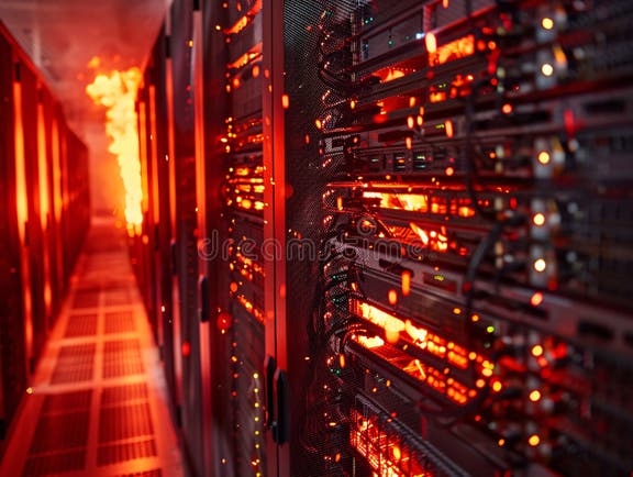 Burning Room with Servers. AI Generated. Stock Image - Image of cyber ...