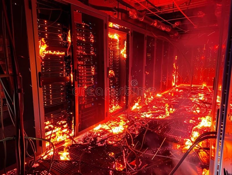 Burning Room with Servers. AI Generated. Stock Photo - Image of burning ...
