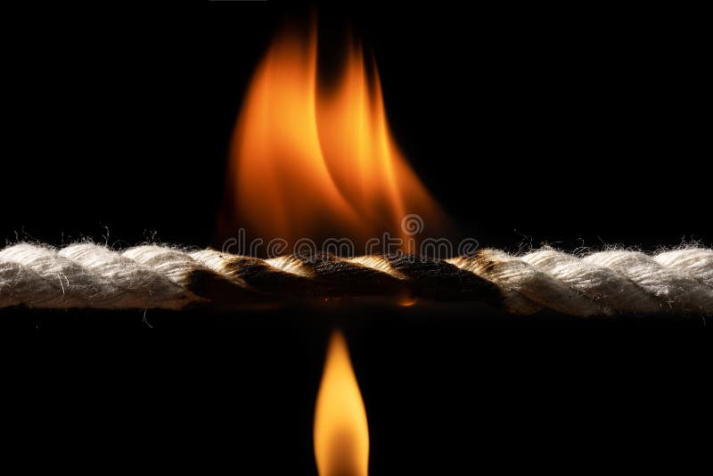 Burning Rope at Breaking Point on Black Background, Risk Concept Stock ...