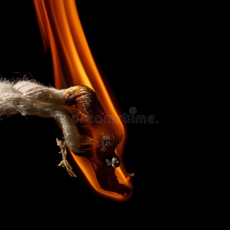 Burning Rope at Breaking Point on Black Background, Risk Concept Stock ...