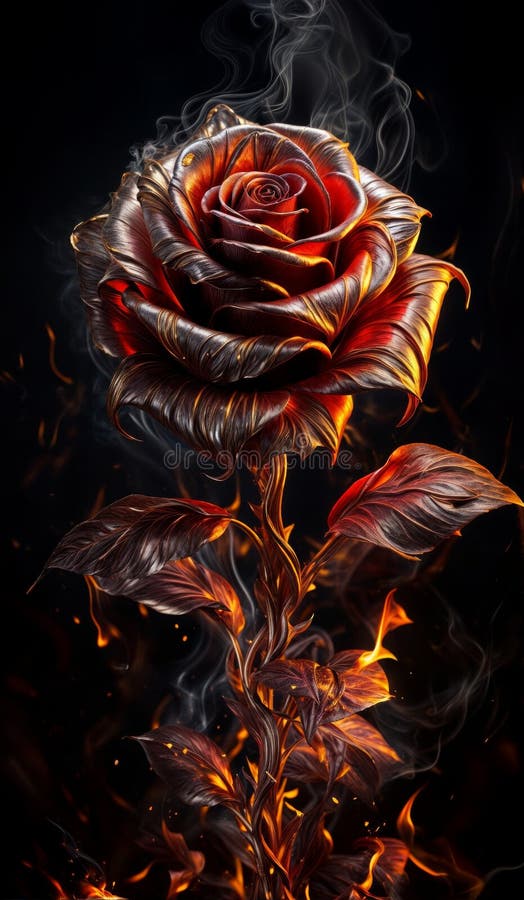 Burning Rose on Black Background Stock Image - Image of orange, petal ...