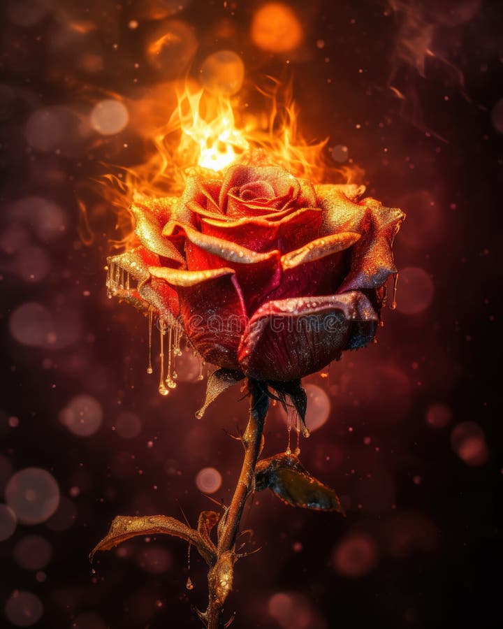 Burning Rose in a Magical Setting. Created by Generative Artificial ...