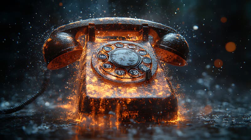 Burning Rotary Phone, Dark Background, Water, Concept Art Stock ...