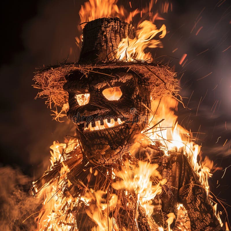Burning Scarecrow Effigy Engulfed in Flames at Night Stock Illustration ...