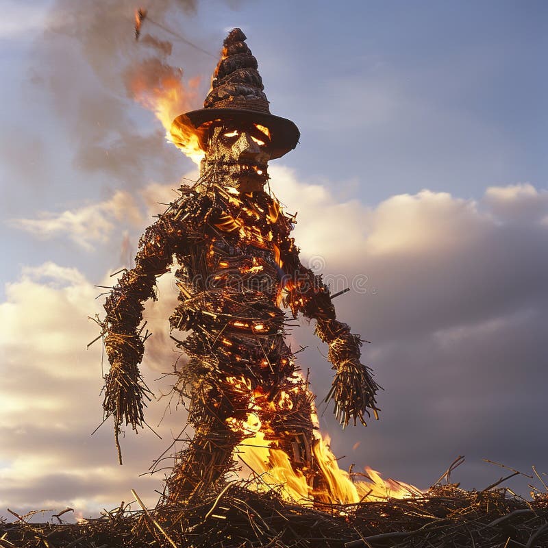 Burning Scarecrow Effigy in Flames at Dusk Stock Illustration - Illustration of holiday, graphic ...