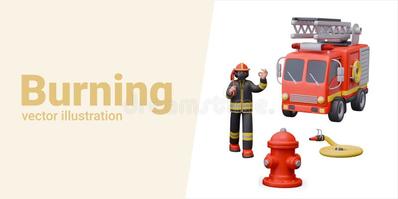 Burning. Set of Vector Elements for Firefighting Concepts. Fire Truck ...