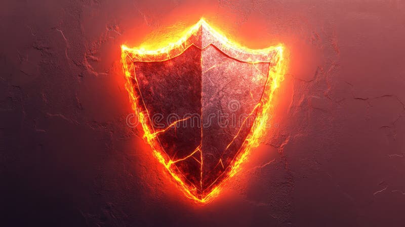 Burning Shield Protecting on a Grunge Wall Background Stock Photo ...