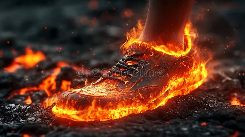 Burning Shoe, Fiery Effect, Isolated on White Background Stock ...