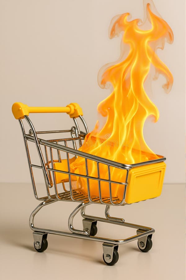 Burning Shopping Cart with Flames Stock Image - Image of shadow, danger ...