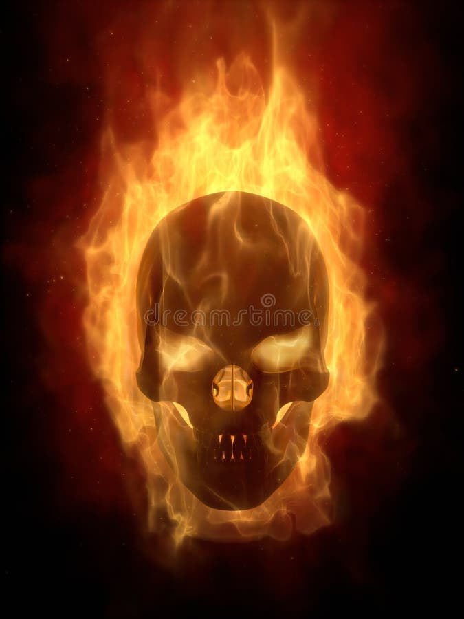 Burning skull in hot flame stock illustration. Illustration of evil ...