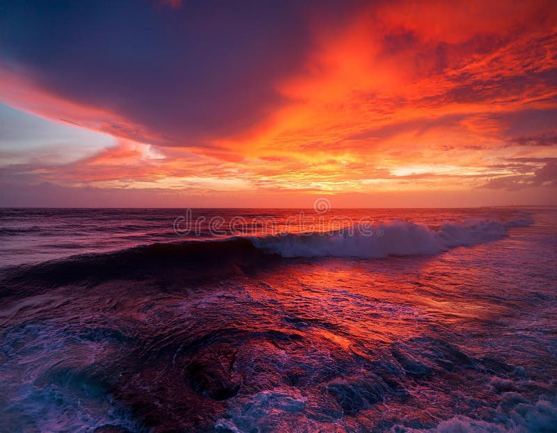 Burning Sky. the Wave are Nice while the Sky Full of Burning Color ...
