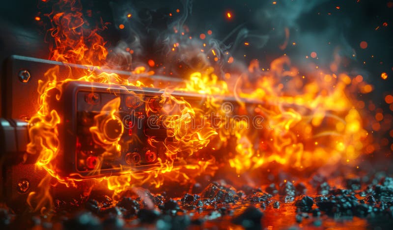 Burning Smartphone is Surrounded by Flying Fire Sparks and Embers. a ...