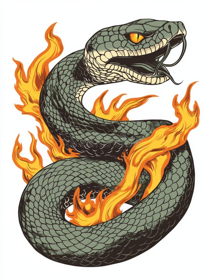 Burning Snake Tattoo Design, Deadly Serpent Entwined with Flames Stock ...