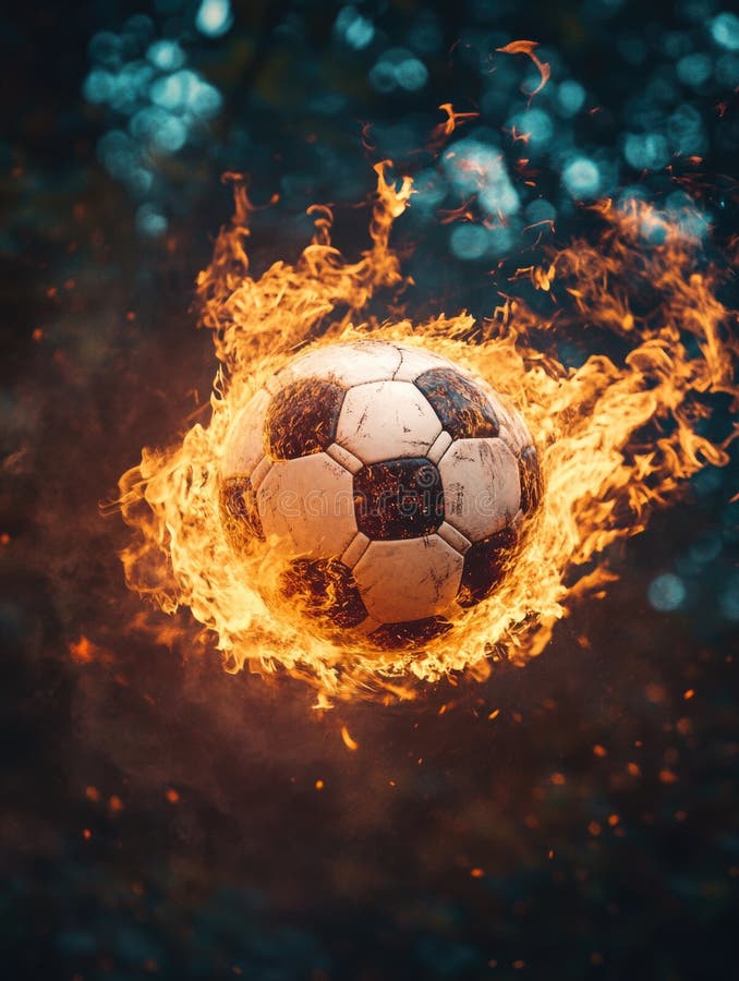Burning Soccer Ball in Air stock photo. Image of flames - 374790932