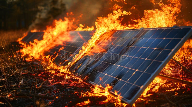 Burning Solar Panels in a Forest Fire Stock Illustration - Illustration ...