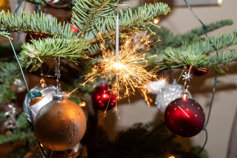 Burning Sparkle Lights on a Christmas Tree Stock Image - Image of ...