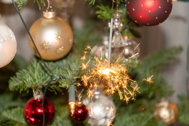 Burning Sparkle Lights on a Christmas Tree Stock Image - Image of ...