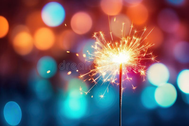 Burning Sparkler with Bokeh Light Background and Copy Space. New Year ...