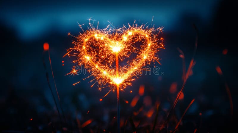 Burning Sparklers Form Heart Shape Nighttime Stock Illustration ...