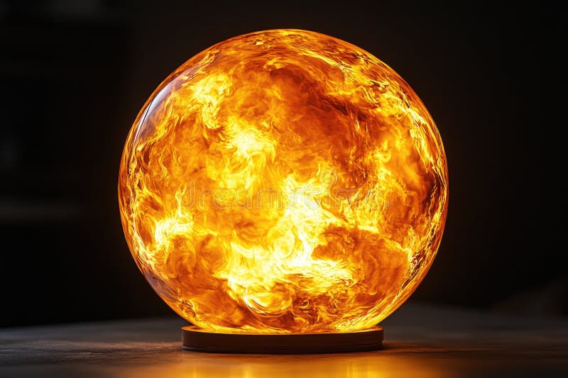 A Burning Sphere Sits on a Flat Surface, Emitting Warm Light and Heat ...