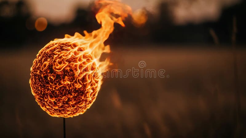 Burning Spherical Object Emitting Flames in the Evening Field Stock ...