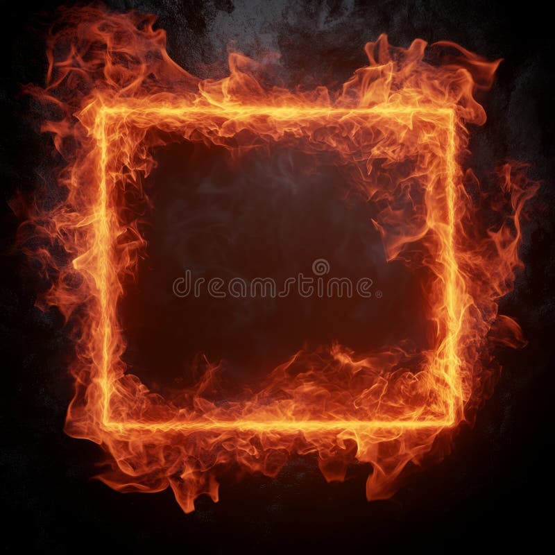Burning Square Frame on Fire on Dark Background. Copy Space for Text ...
