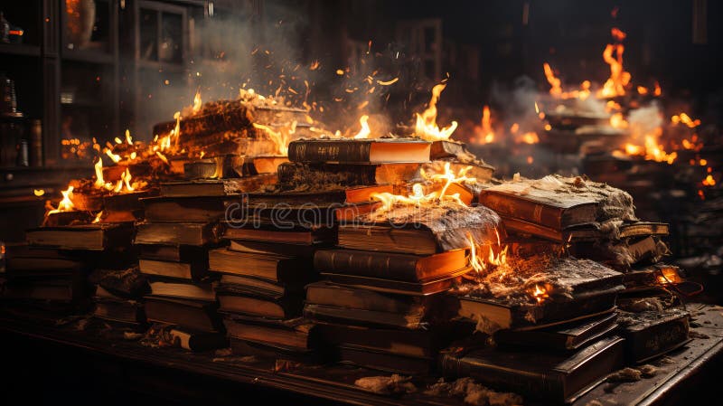 Burning Stack of Books, Generative AI Stock Illustration - Illustration ...