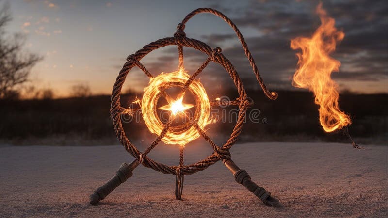 Burning Star in Fire a Fire Spinner with a Fire Rope that Draws a Star ...