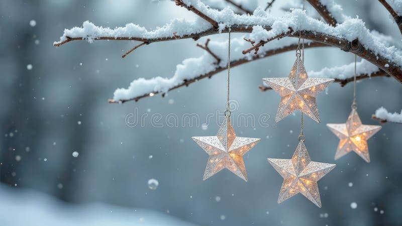 Burning Stars on Snowy Branches Stock Illustration - Illustration of ...