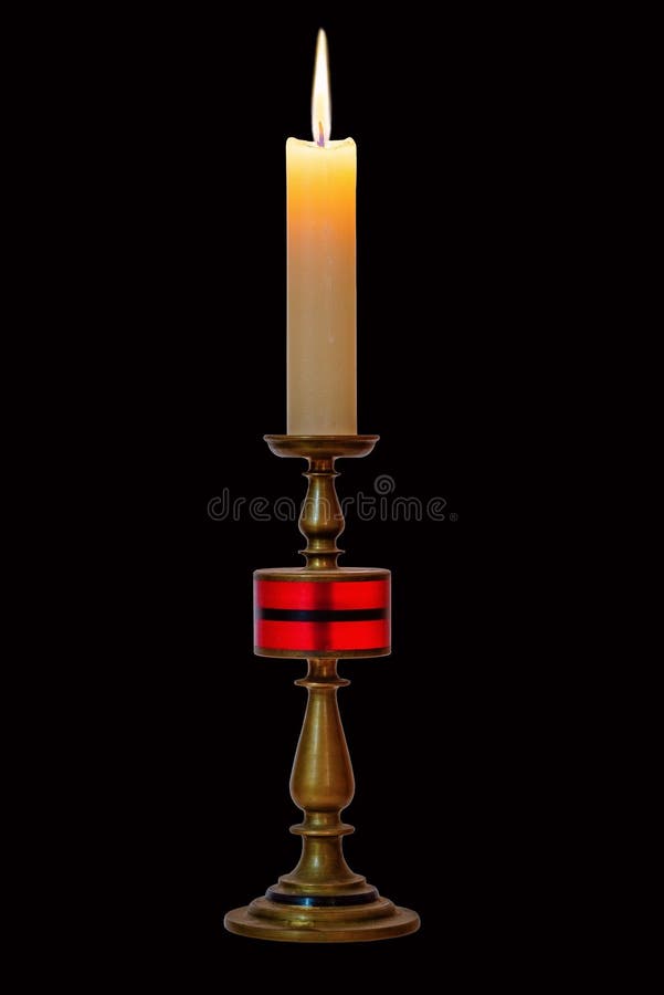 Burning Stearin Candle on a Bronze Candlestick Stock Image - Image of ...